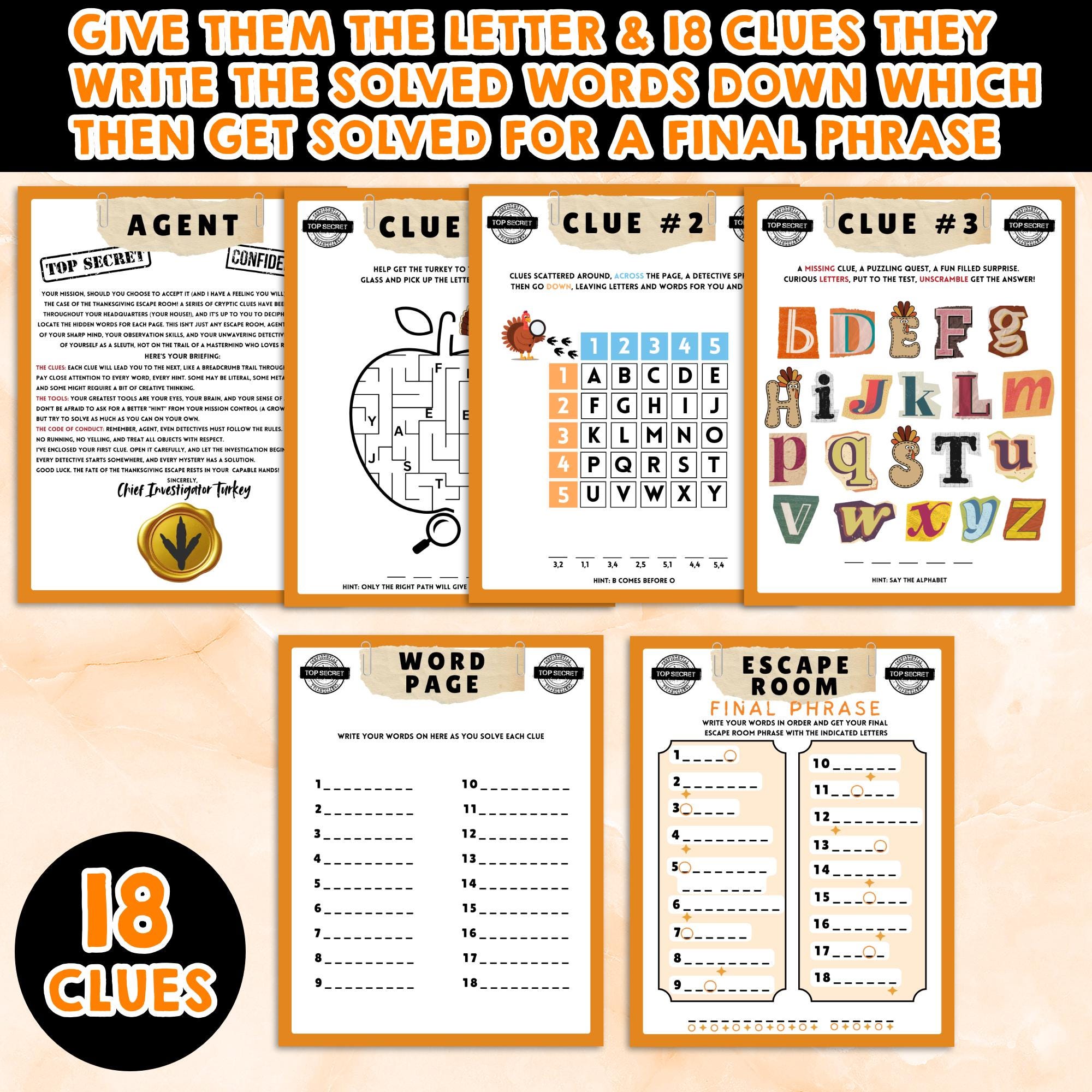 Turkey Escape Room Printable Thanksgiving Party Game for Families ...