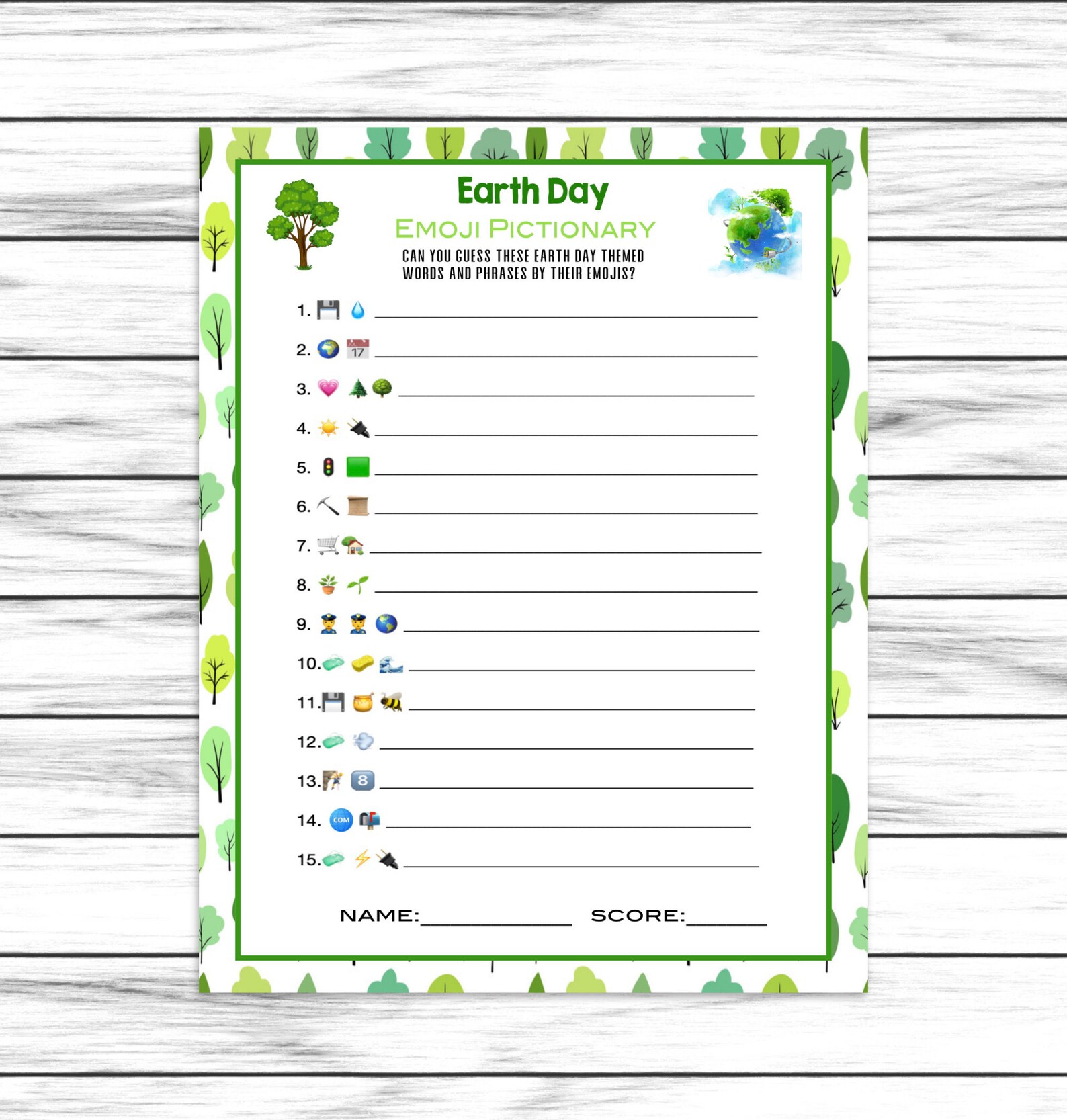 Earth Day Emoji Game, Emoji Pictionary, Party Game, Emoji Game, for ...