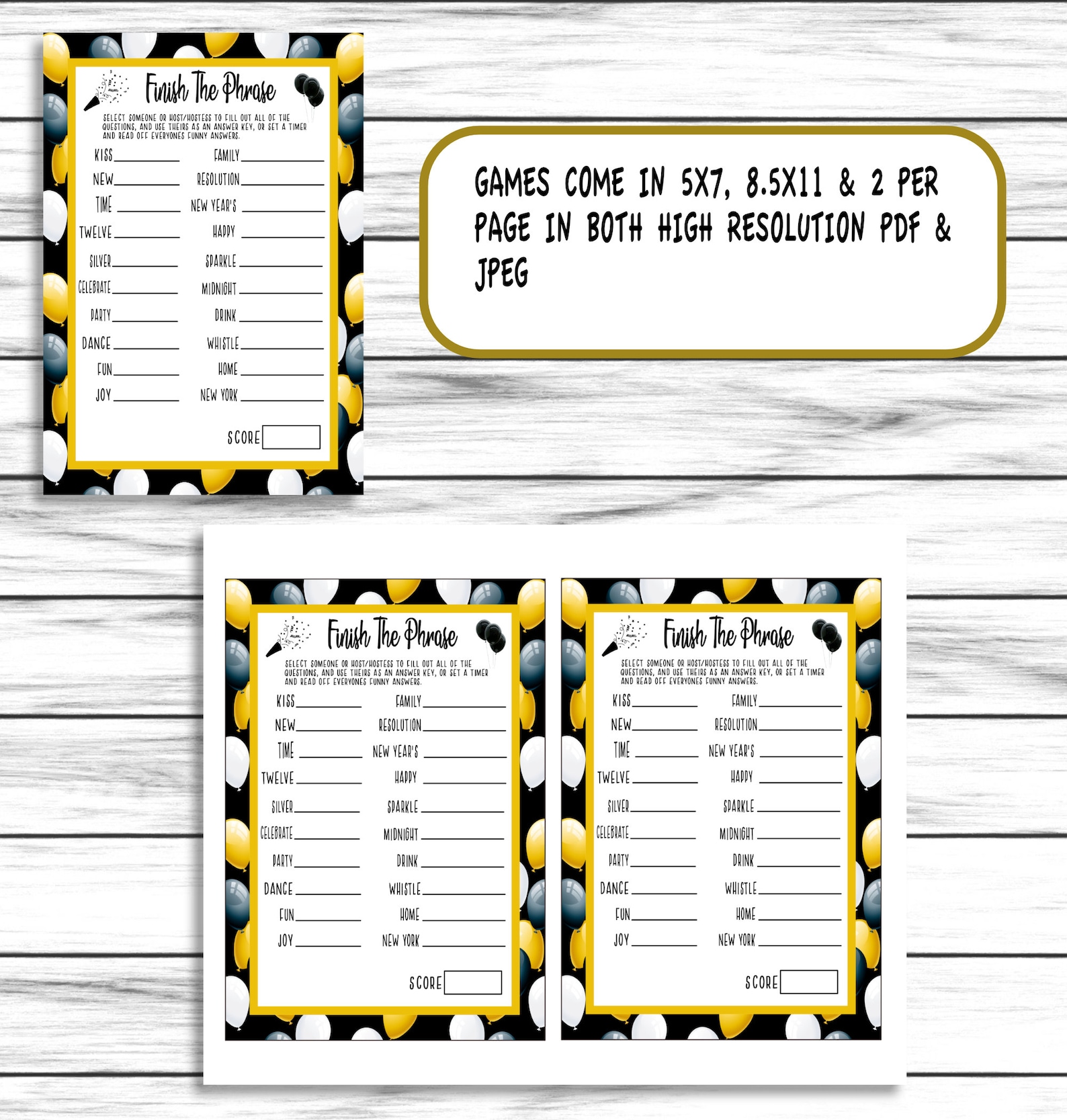 Finish the Phrase Game, New Years Game, New Years Party Activity, New ...