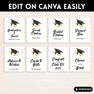 Printable 2025 Graduation Party Signs Editable Template | Custom Black ...