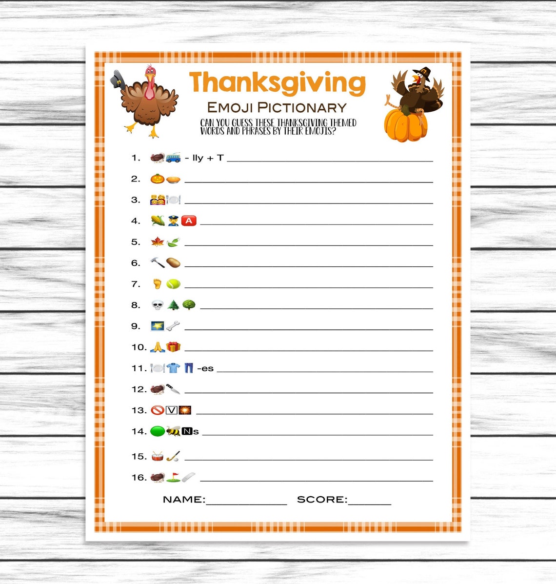 Thanksgiving Emoji Pictionary Game Printable Virtual Turkey - Etsy