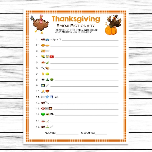 Thanksgiving Emoji Pictionary Game Printable Virtual Turkey - Etsy