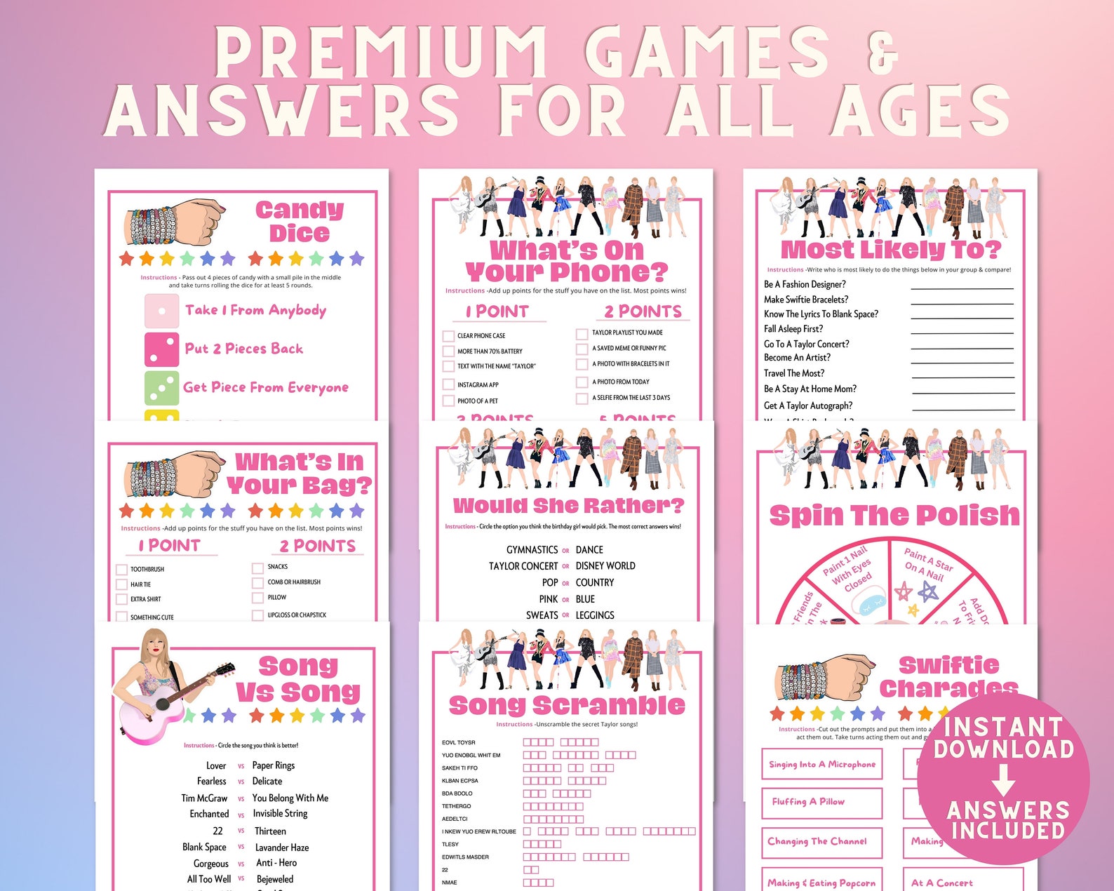 Printable Swiftie Fans Party Games Mega Bundle | Tween Teen Sleepover ...