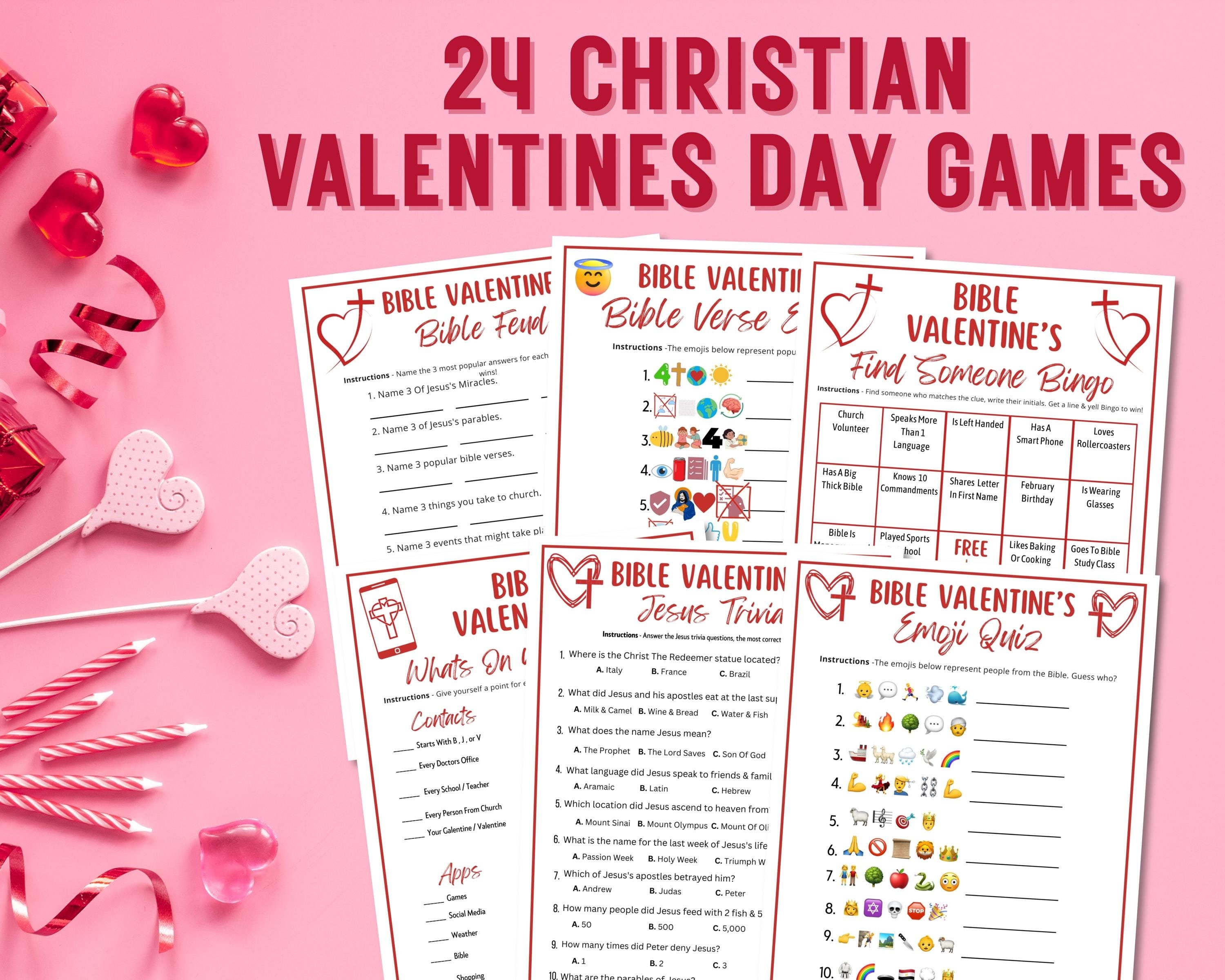Valentines Printable Bible Games Bundle , Christian Valentine Day Games ...