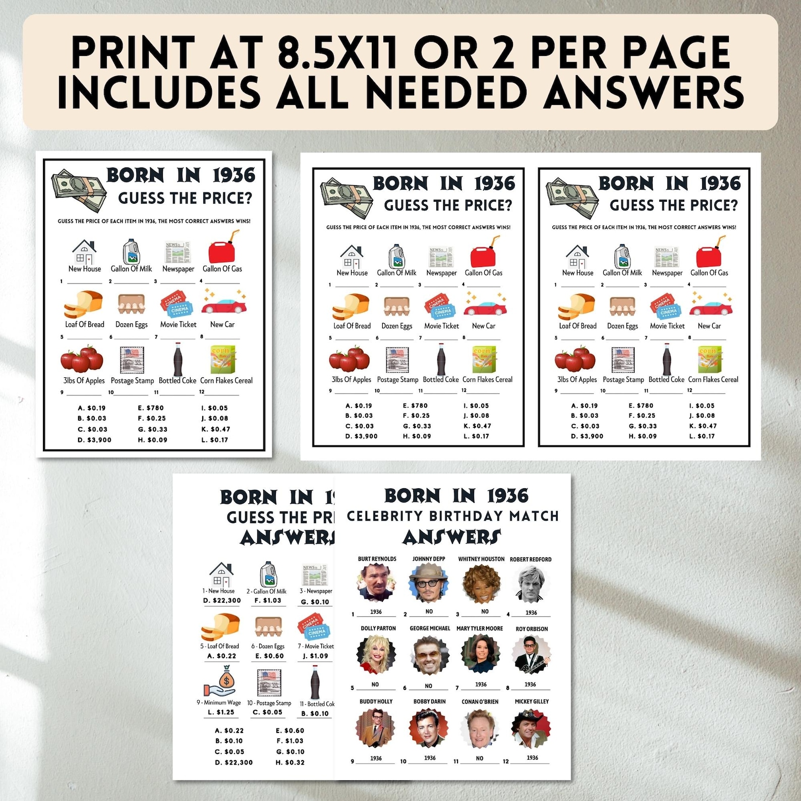 90th Birthday Games Born in 1936 | 25 Printable Adult Party Games ...