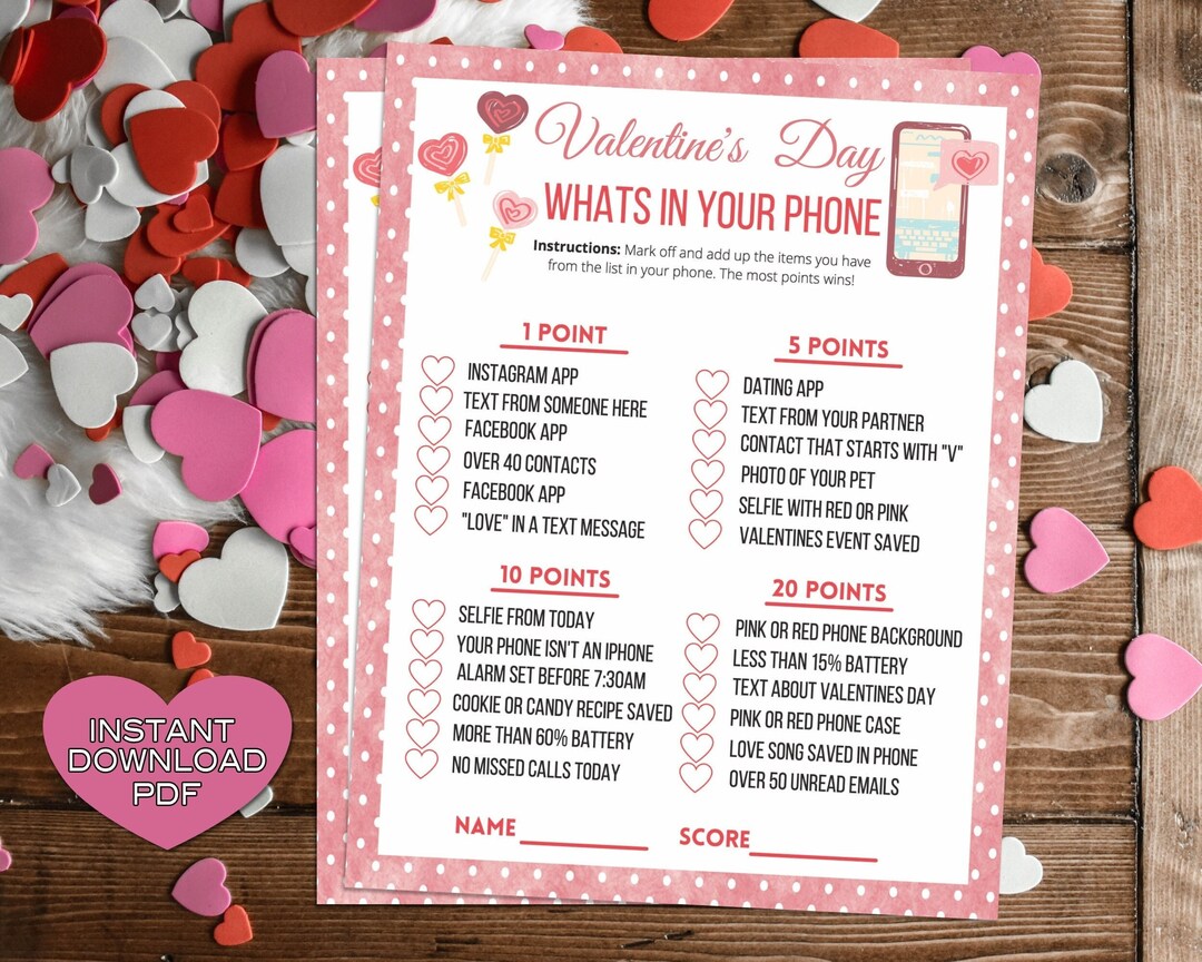 Valentines Whats in Your Phone Game -classroom Office Valentines Day ...