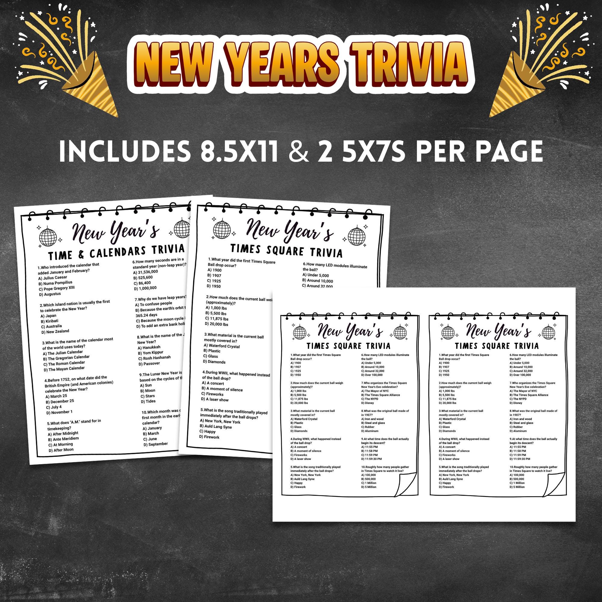 New Years Eve Trivia Game Printable | 100 Questions | NYE Party Games ...