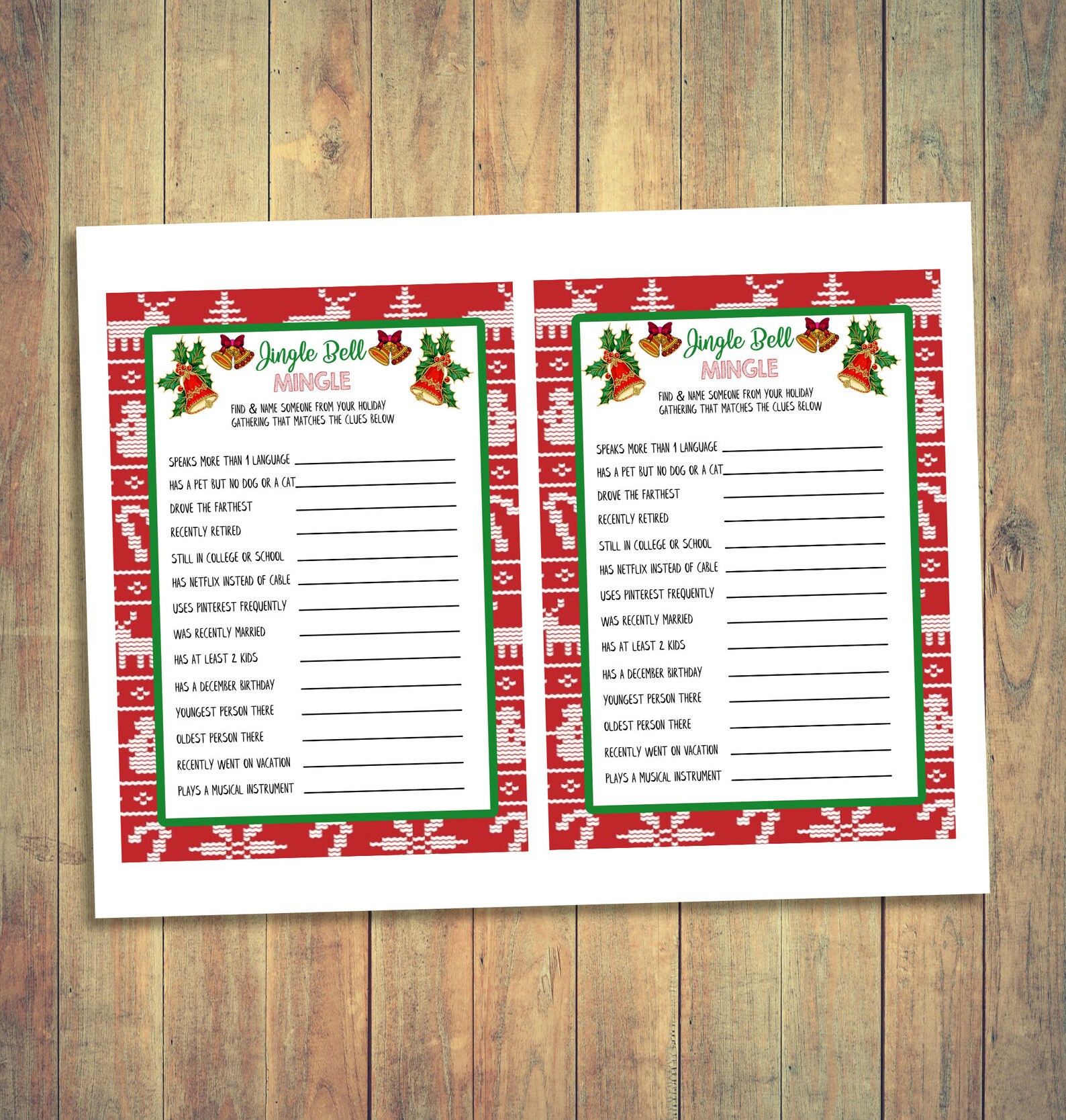 Jingle Bell Mingle Adult Holiday Party Game, Christmas Printable Find ...