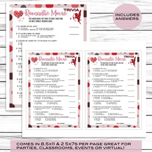 Valentines Romantic Movie Trivia Game,virtual or Printable V-day Party ...
