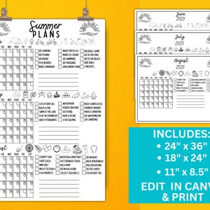 Editable Printable Summer Calendar Poster | Summer Activities Bucket ...