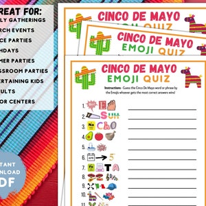 Printable Cinco De Mayo Game Emoji Pictionary Party Game | Emoji Quiz ...