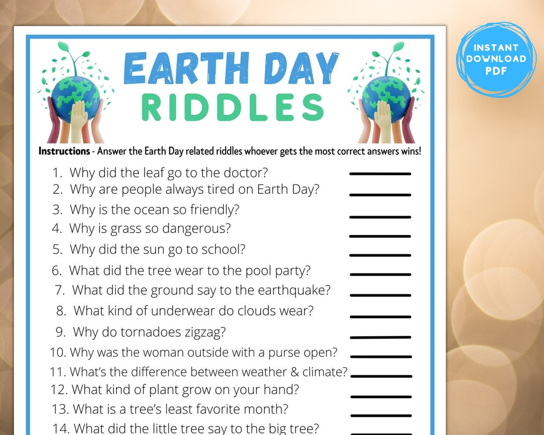 Printable Earth Day Fun Riddle Game | Classroom Work Seniors Activity ...