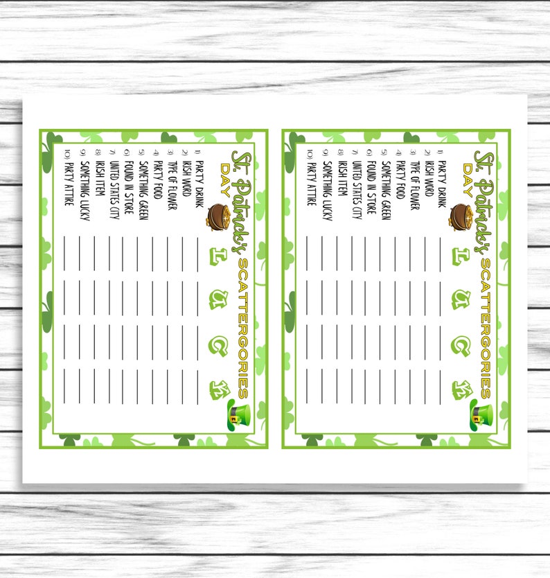 St Patricks Day Scattergories Game, St Patricks Day Game, St Patricks ...