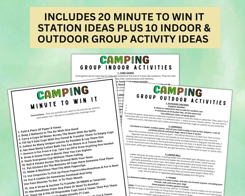 Printable Editable Camping Games Bundle for Kids & Adults | Family ...