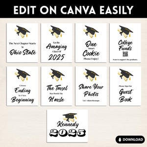 Printable 2025 Graduation Party Signs Editable Template | Custom Black ...