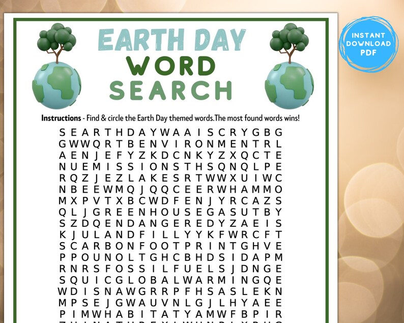 Printable Earth Day Word Search Game Classroom Office - Etsy