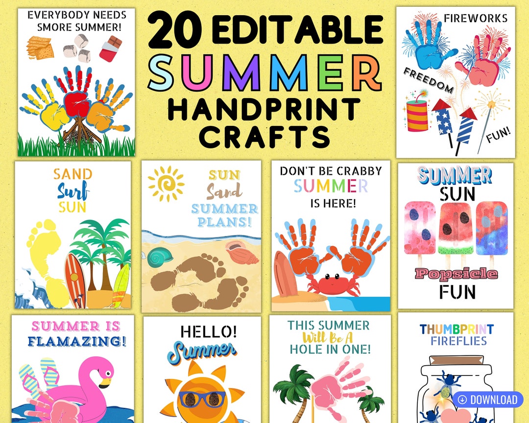 Summer Handprint Family Crafts for Kids | Editable Template Classroom ...