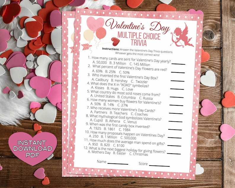 Valentines Day Multiple Choice Trivia Game -classroom Office Party Game ...