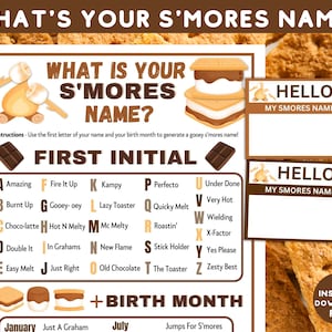 Printable Whats Your Smores Nametag Game | Camping Birthday Party Sign ...