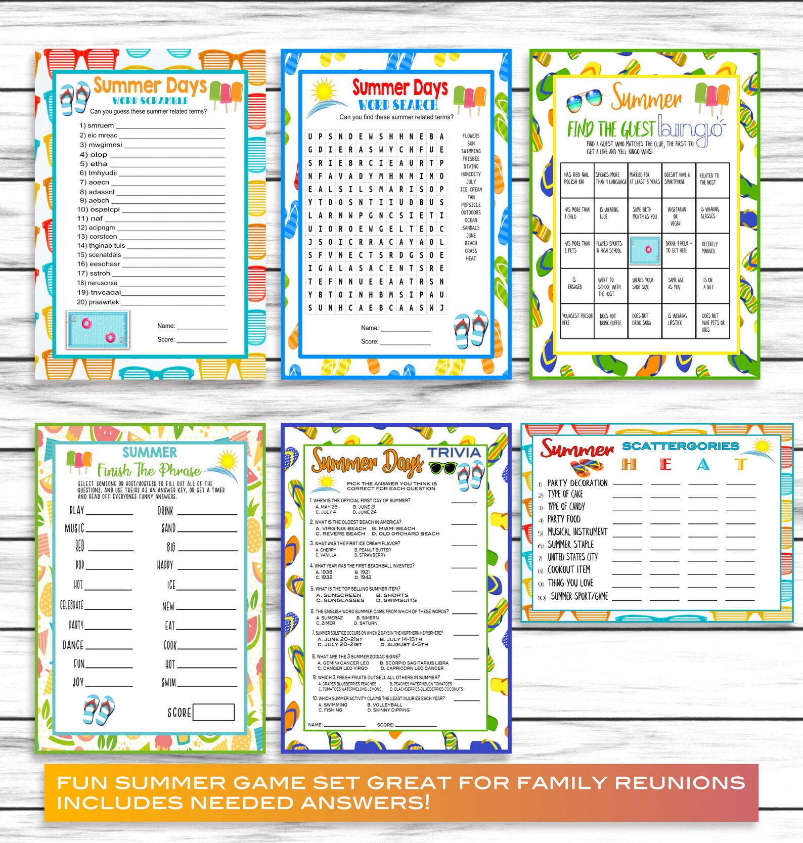 Summer Fun Games Summer Party Games Trivia Scattergories - Etsy