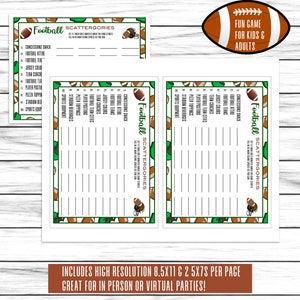 Football Scattergories, Printable or Virtual Football Party Game for ...