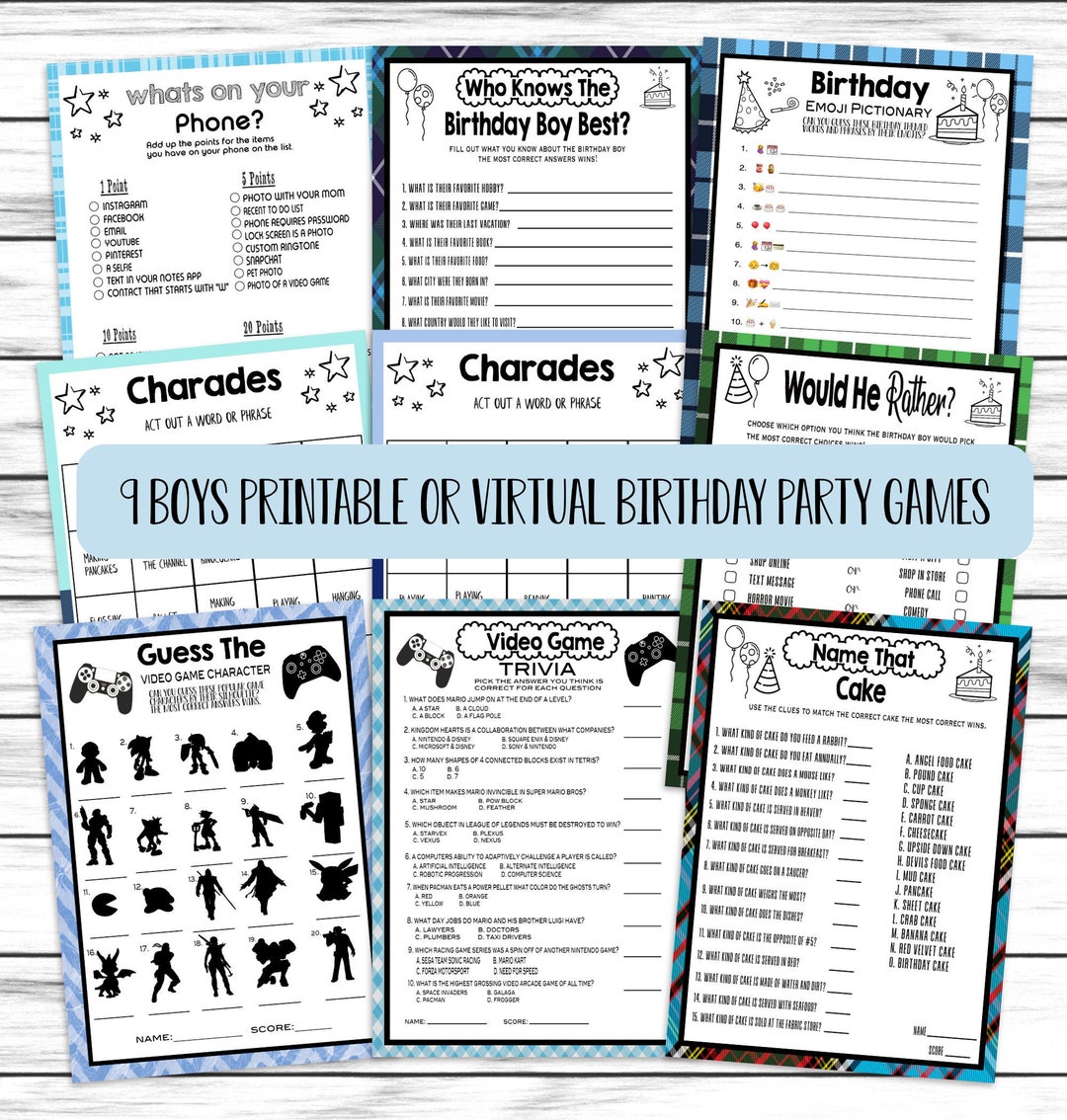 Printable Boys Birthday Party Game Bundle | Teen Birthday Quizzes ...