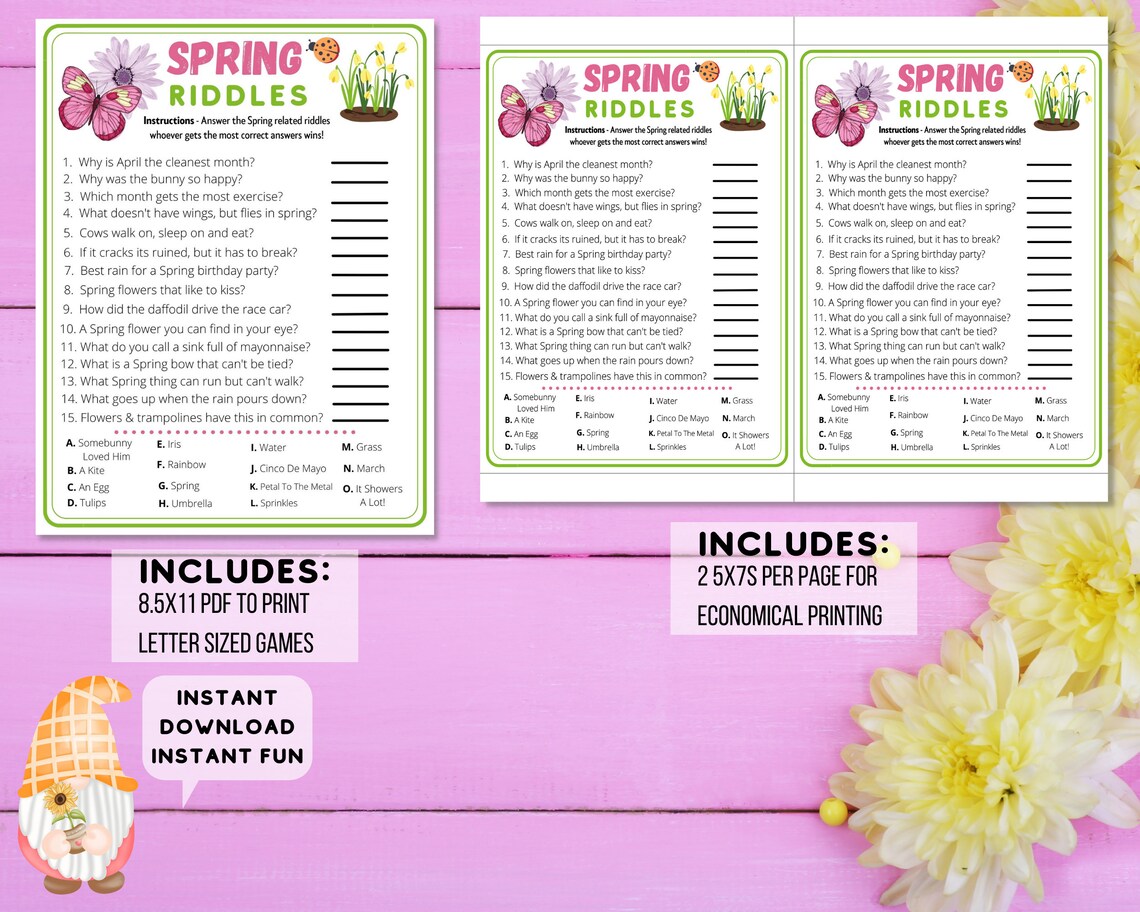 Spring Riddles Printable Quiz | Fun Activity Idea for Adults & Kids ...