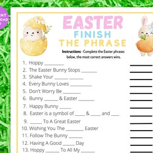 Printable Easter Finish the Phrase Game | Fun Family Idea | Kids Adults ...