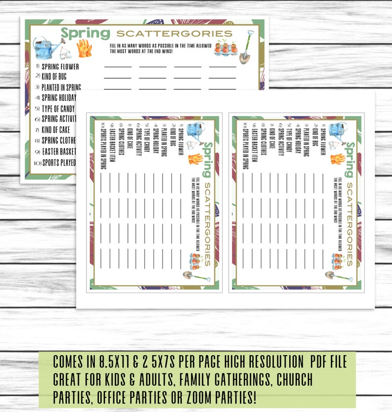 Spring Fun Games Spring Party Games Trivia Scattergories | Etsy