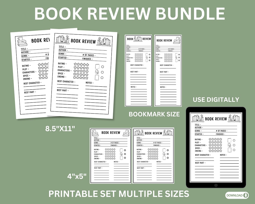 Printable Book Review Bookmark Download Bundle | Digital Book Lover ...