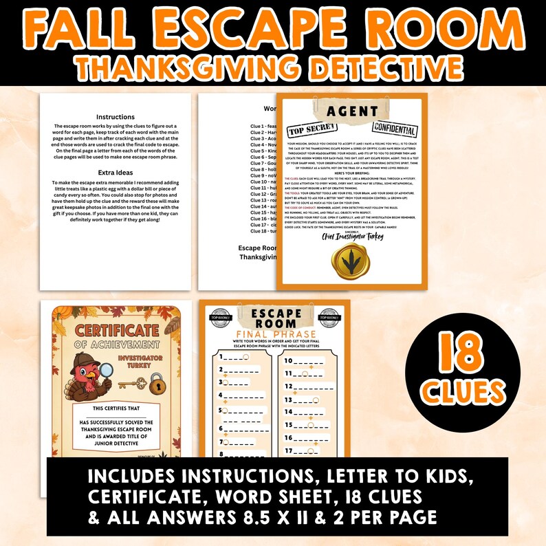 Turkey Escape Room Printable Thanksgiving Party Game for Families ...