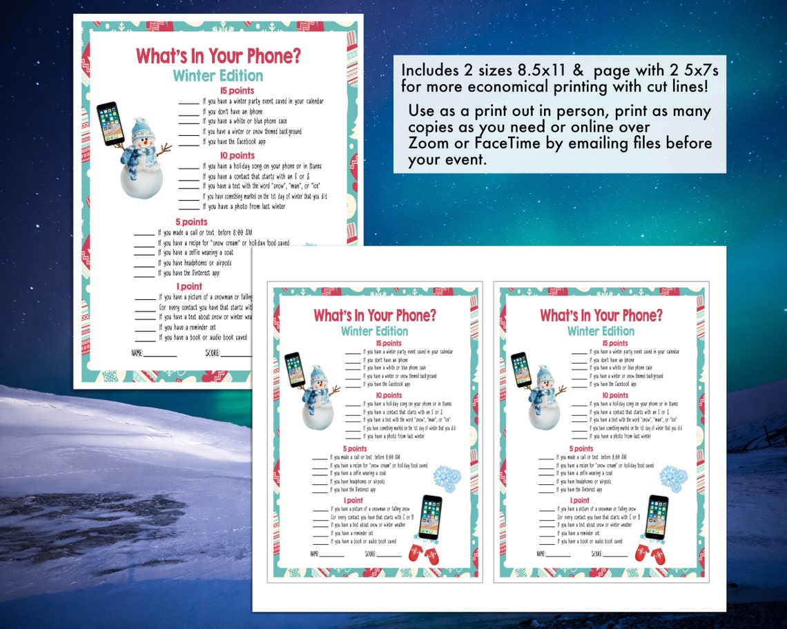 Winter Whats in Your Phone Party Game Phone Game for Adults | Etsy