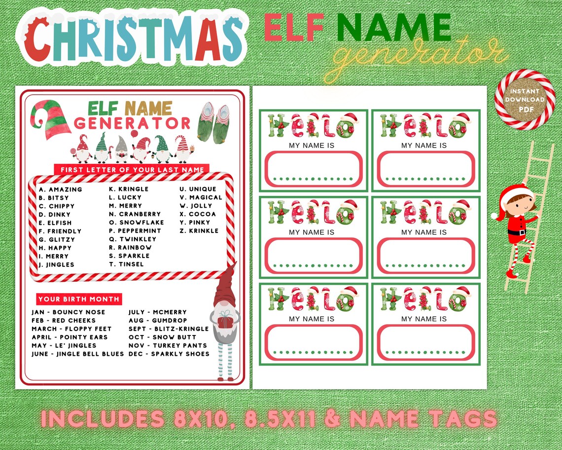 Christmas Elf Name Generator Game Printable Holiday Name Tags - Etsy