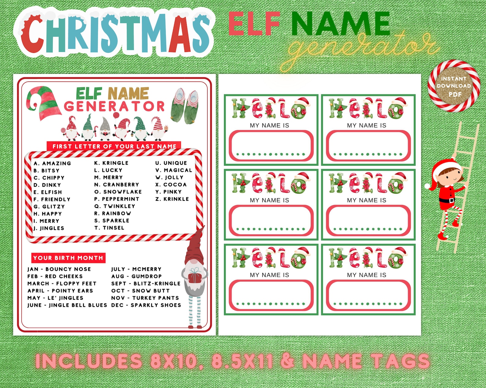 Christmas Elf Name Generator Game Printable Holiday Name Tags - Etsy