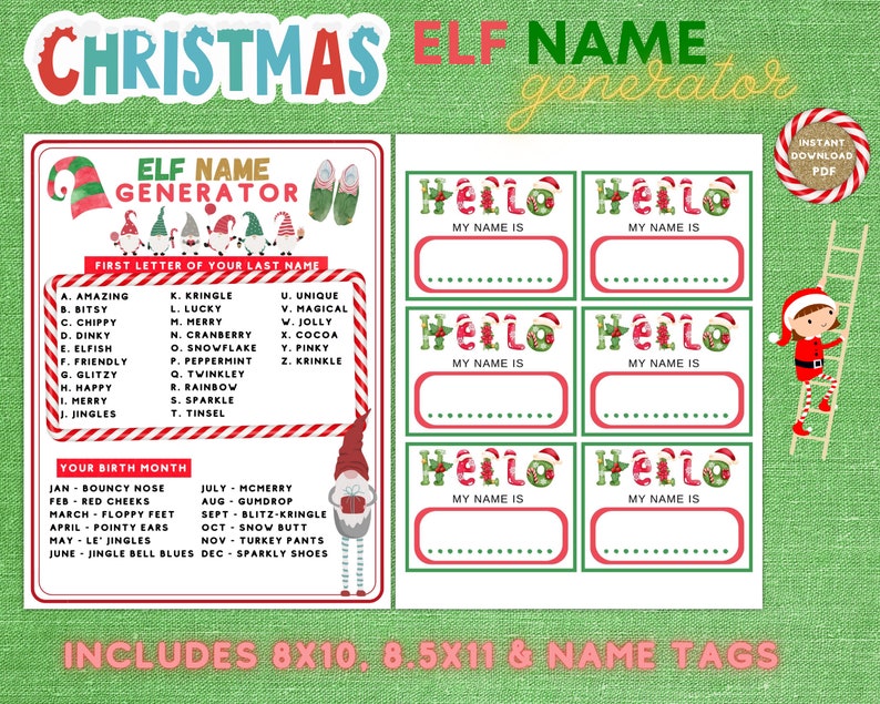 Christmas Elf Name Generator Game Printable Holiday Name Tags - Etsy