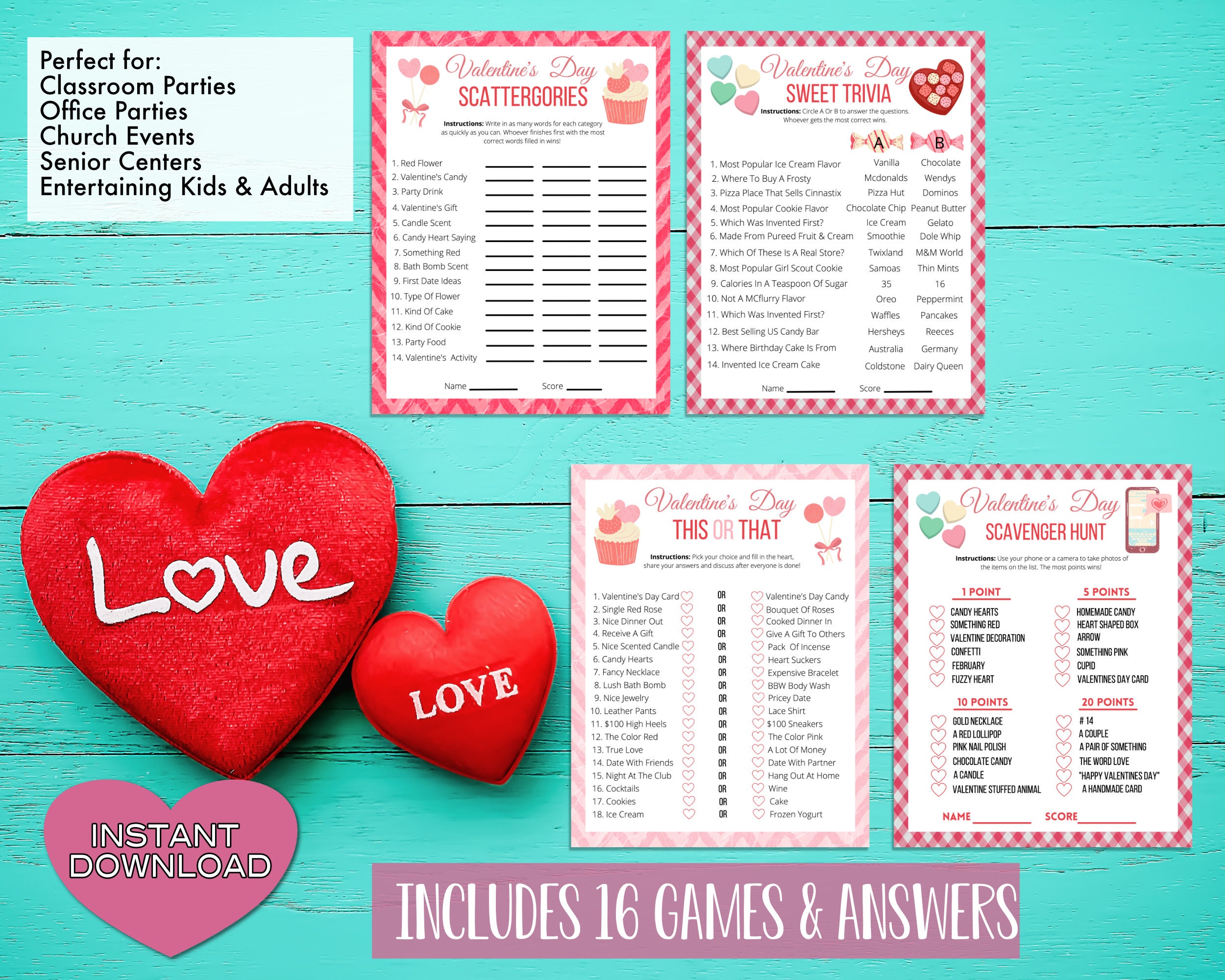 Valentines Day Fun Party Games Bundle | Classroom Office Party Kids ...