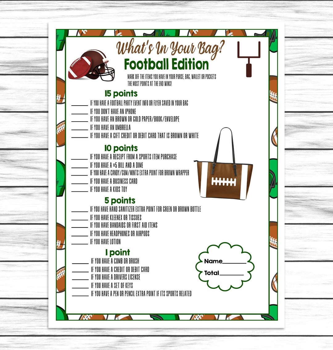 Whats in Your Bag, Printable or Virtual Football Party Game for Kids ...