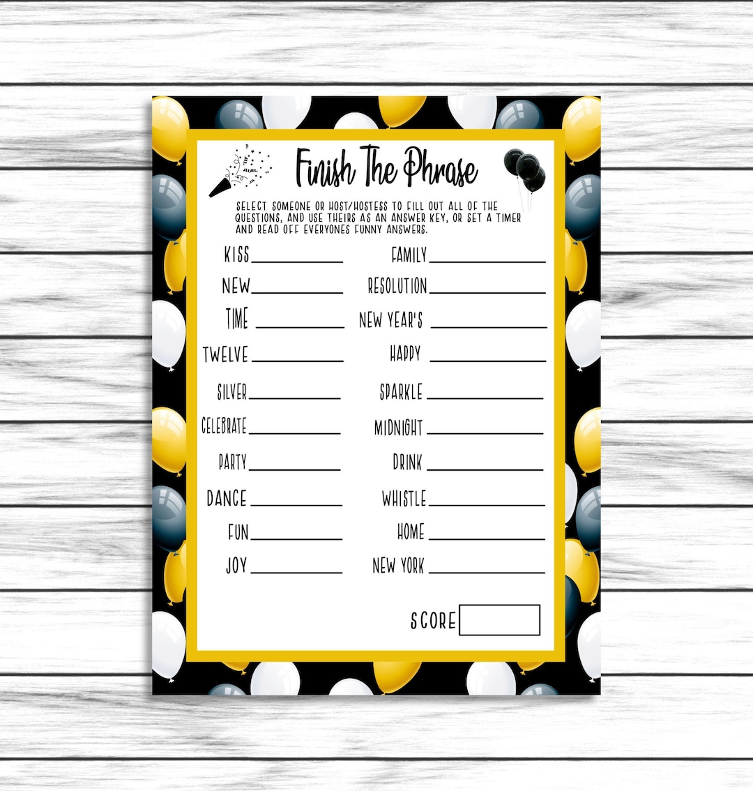 Finish the Phrase Game, New Years Game, New Years Party Activity, New ...