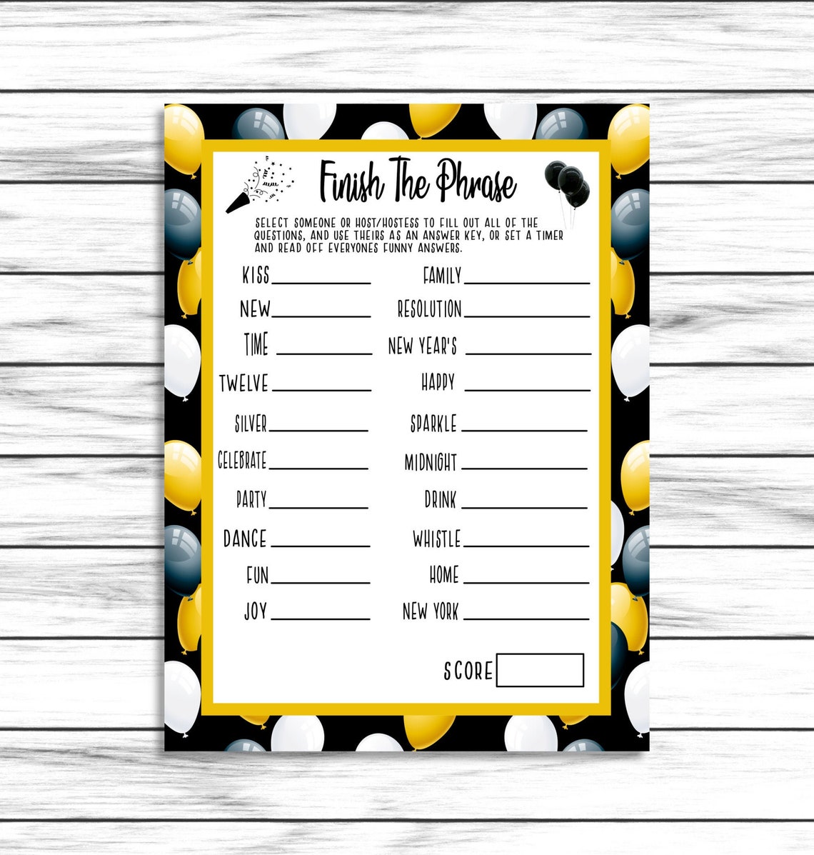 Finish the Phrase Game, New Years Game, New Years Party Activity, New ...