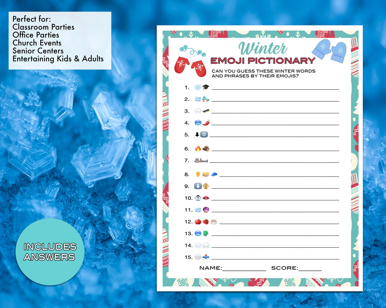 Winter Emoji Game Emoji Pictionary Party Game Emoji Game - Etsy