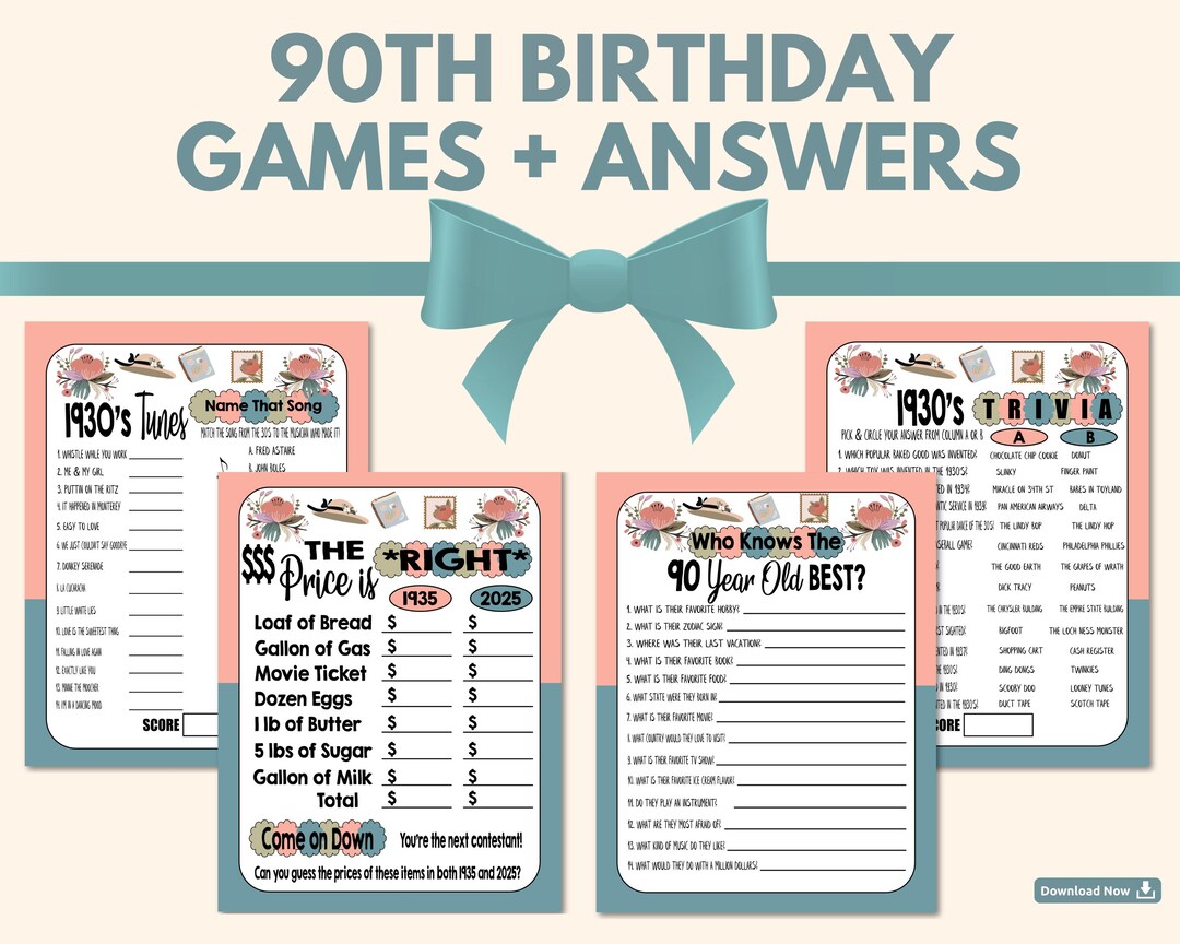 90th Birthday Party Games, 90th Birthday Ideas, 1935 Trivia Game, Price ...