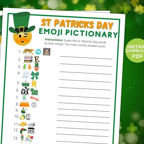 St. Patrick Day Emoji Pictionary Game Saint Patricks Day - Etsy