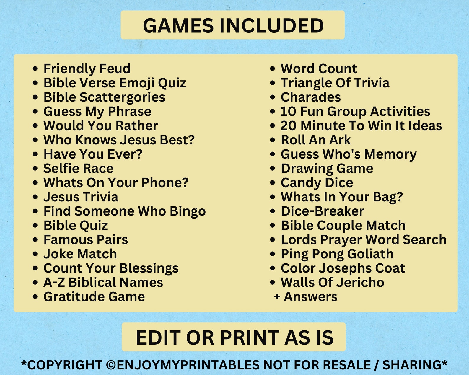 Bible Study Games Bundle | Editable Church Activities for Adults Kids ...