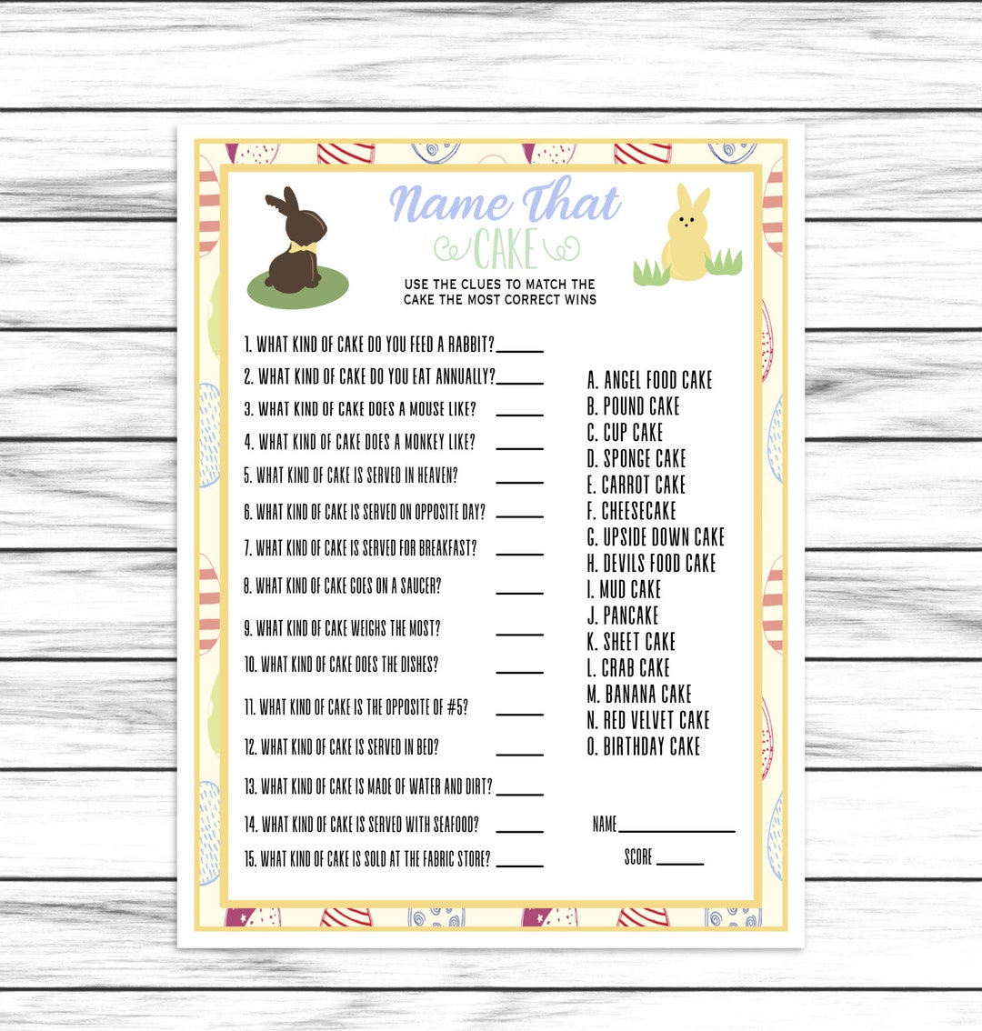 Easter Cake Name Game, Easter Trivia Party Quiz, Easter Dinner Family ...