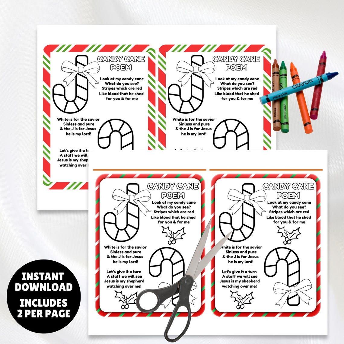 Candy Cane Story Fingerprint Craft • Christian Christmas Poem Printable ...