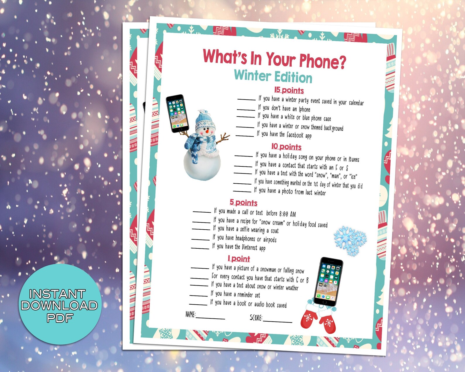 Winter Whats in Your Phone Party Game Phone Game for Adults | Etsy