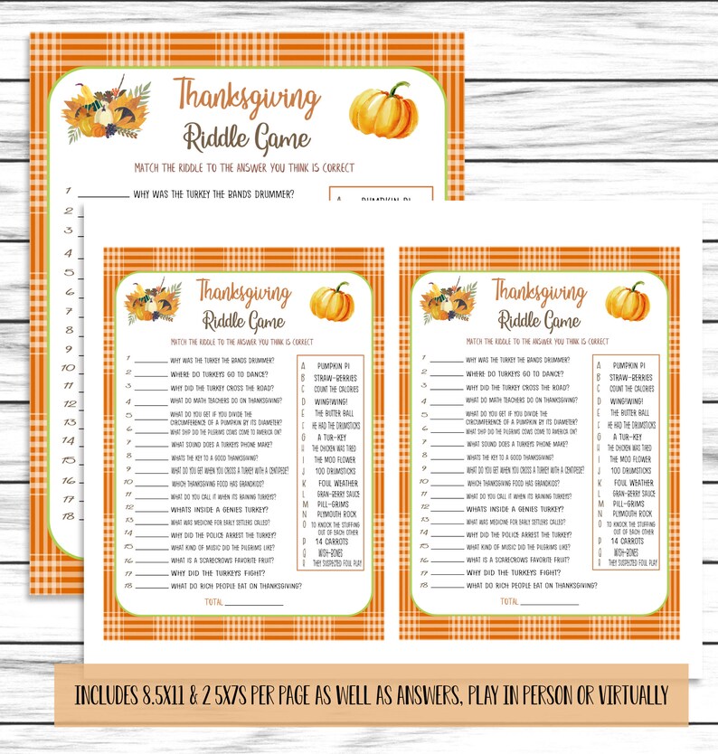 Thanksgiving Game, Printable Thanksgiving Riddle Game, Kid Thanksgiving ...