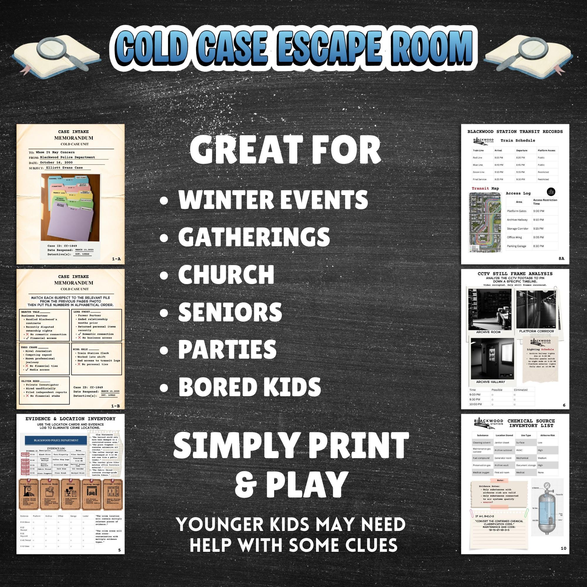 Cold Case Murder Mystery Detective Escape Room Printable Game for Teens ...
