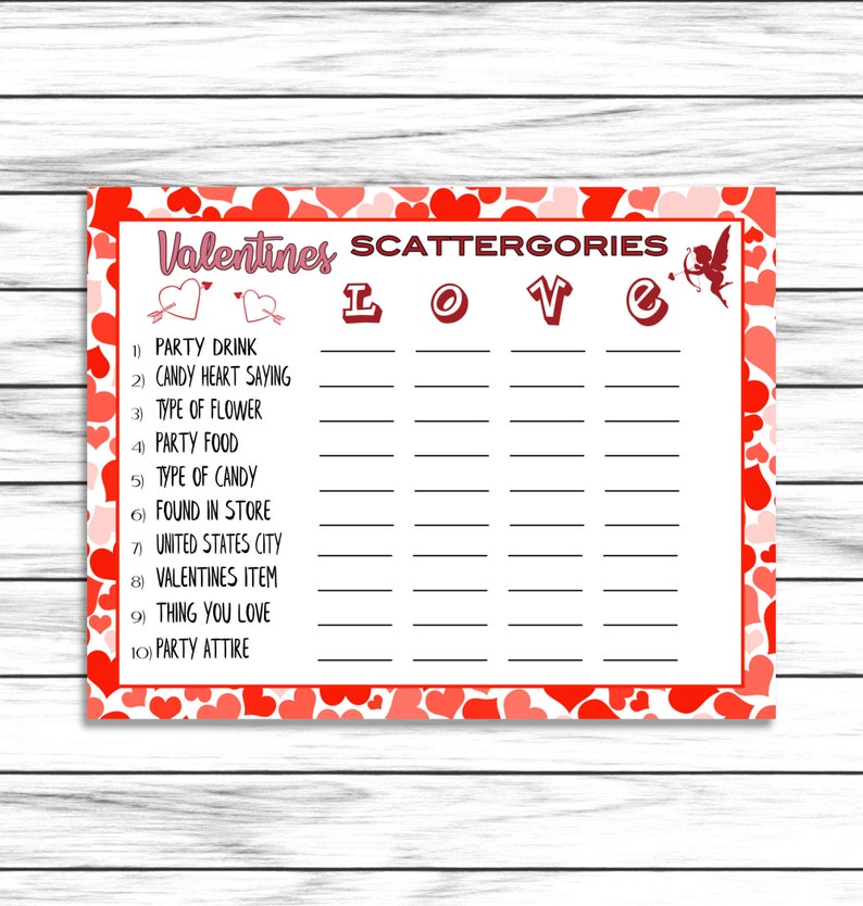 Valentines Day Scattergories Game, Valentines Party Activity ...