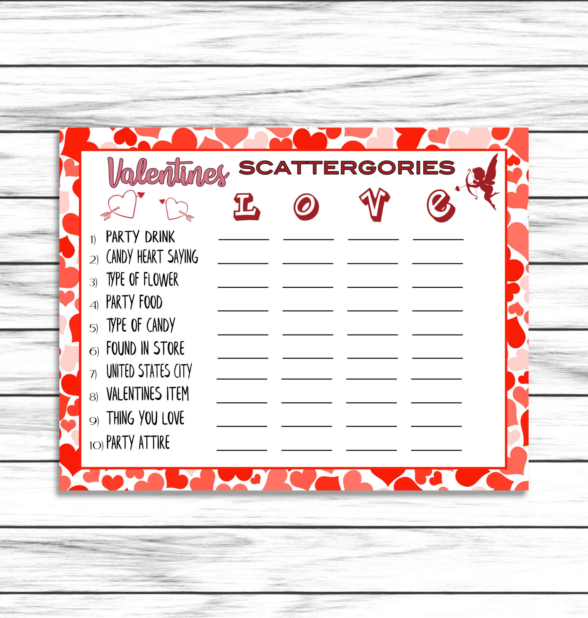Valentines Day Scattergories Game, Valentines Party Activity ...